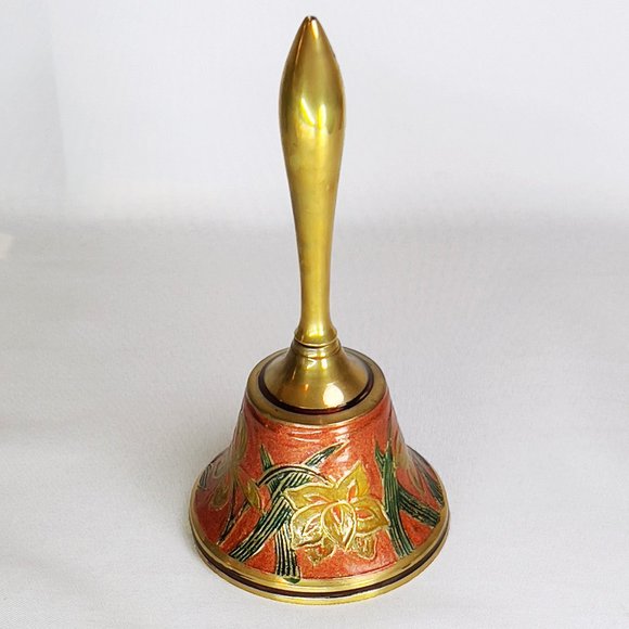 Accents | Brass Bell Cloisonne Enamel Vintage Dinner Bell Orange Green ...
